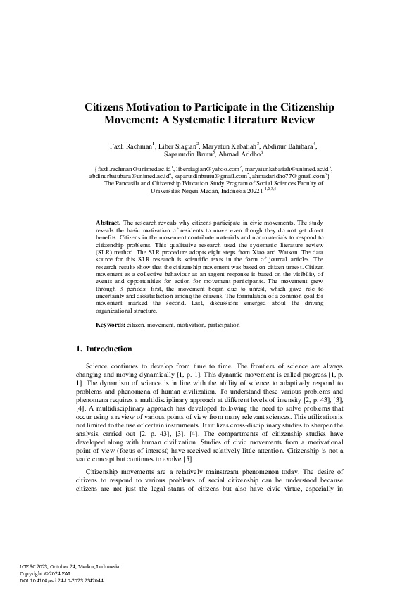 (PDF) Citizens Motivation to Participate in the Citizenship Movement: A ...