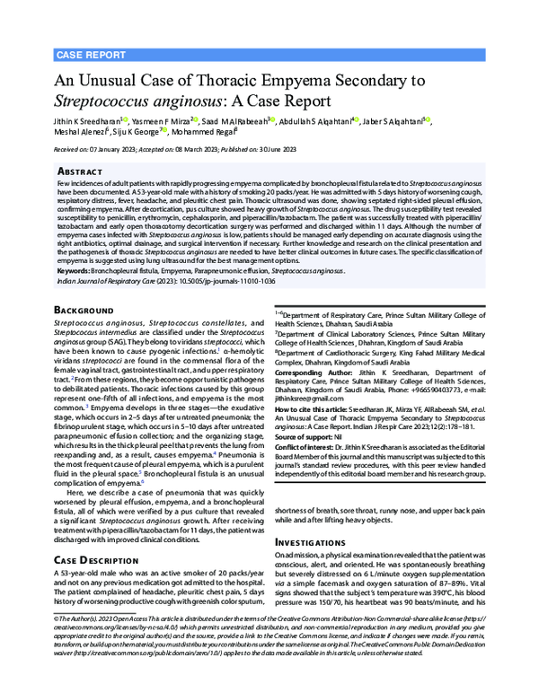 (PDF) An Unusual Case of Thoracic Empyema Secondary to Streptococcus ...