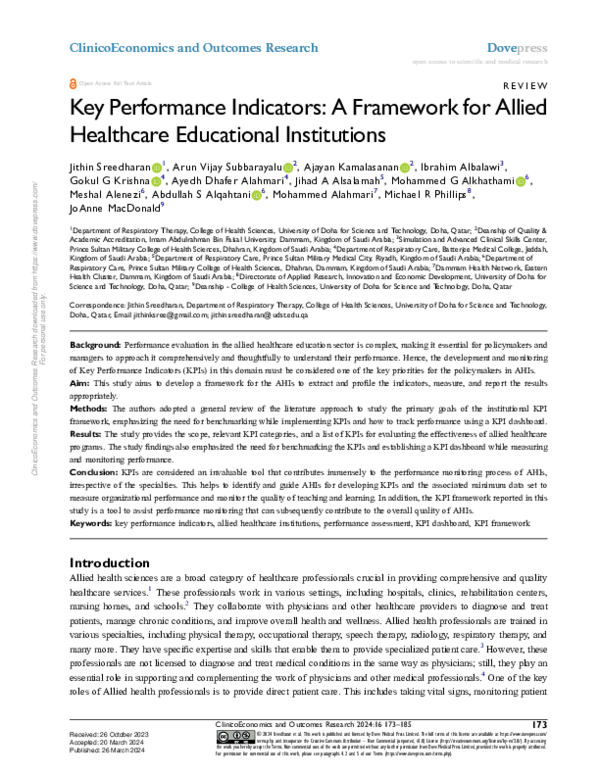 (PDF) Key Performance Indicators: A Framework for Allied Healthcare ...
