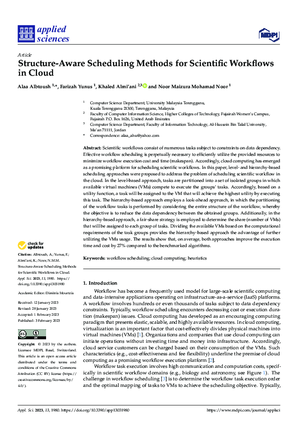 (PDF) Structure-Aware Scheduling Methods for Scientific Workflows in Cloud