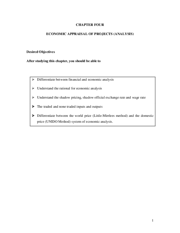 (PDF) ECONOMIC APPRAISAL OF PROJECTS (ANALYSIS)