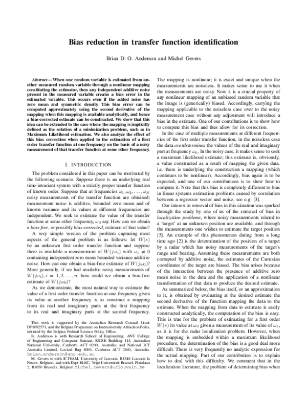 (PDF) Bias reduction in transfer function identification