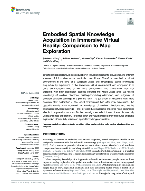 (PDF) Embodied Spatial Knowledge Acquisition in Immersive Virtual Reality: Comparison to Map ...