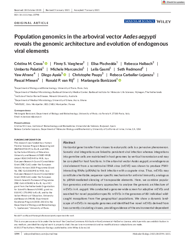 (PDF) Population genomics in the arboviral vector Aedes aegypti reveals ...