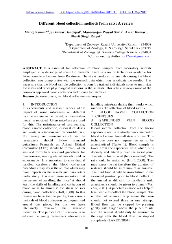 (PDF) Different blood collection methods from rats: A review
