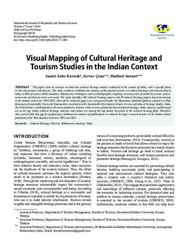 (PDF) Visual Mapping of Cultural Heritage and Tourism Studies in the ...