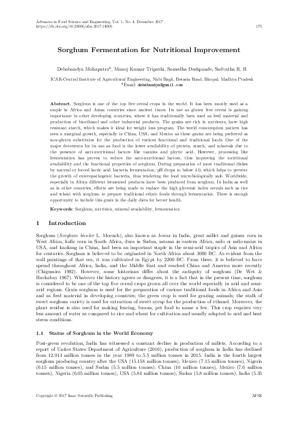 (PDF) Sorghum Fermentation for Nutritional Improvement