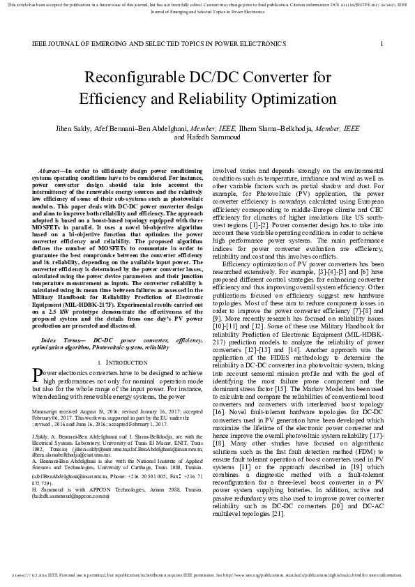 Pdf Reconfigurable Dc Dc Converter For Efficiency And Reliability Optimization Ilhem Slama