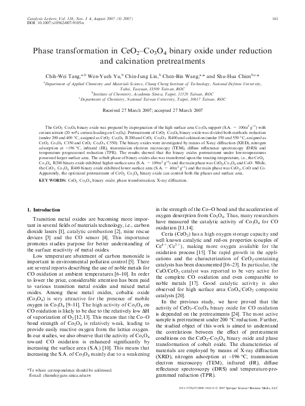 (PDF) Phase transformation in CeO2–Co3O4 binary oxide under reduction and calcination pretreatments