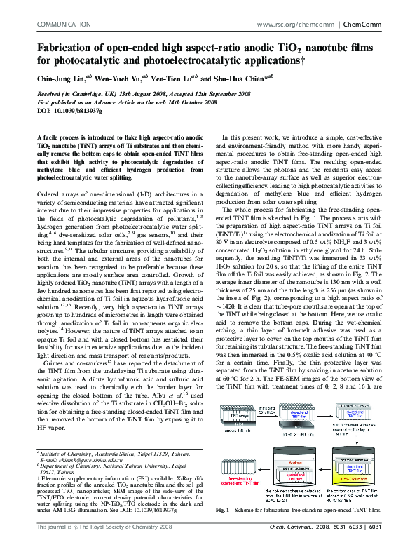 (PDF) Fabrication of open-ended high aspect-ratio anodic TiO2 nanotube films for photocatalytic ...