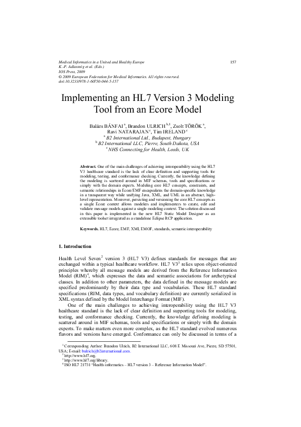 (PDF) Implementing an HL7 Version 3 Modeling Tool from an Ecore Model