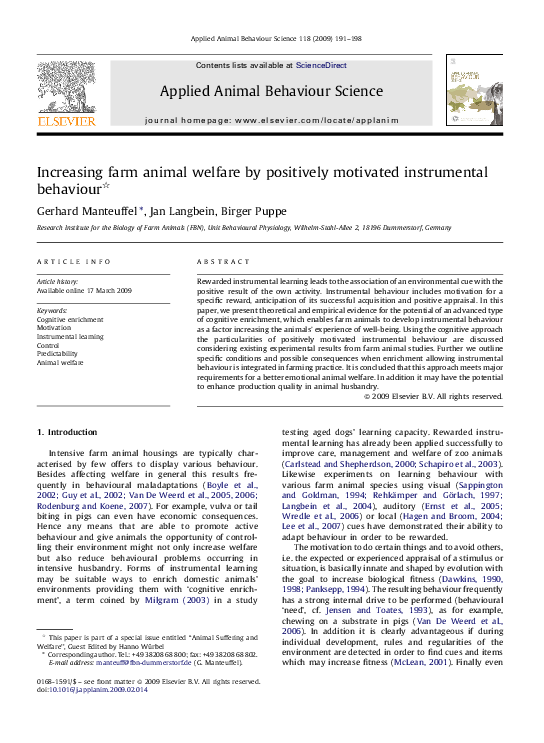 (PDF) Increasing farm animal welfare by positively motivated ...