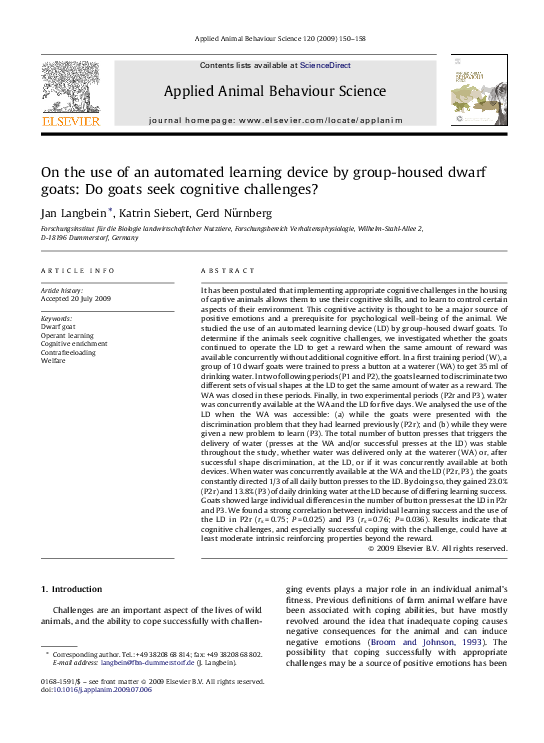 (PDF) On the use of an automated learning device by group-housed dwarf goats: Do goats seek ...