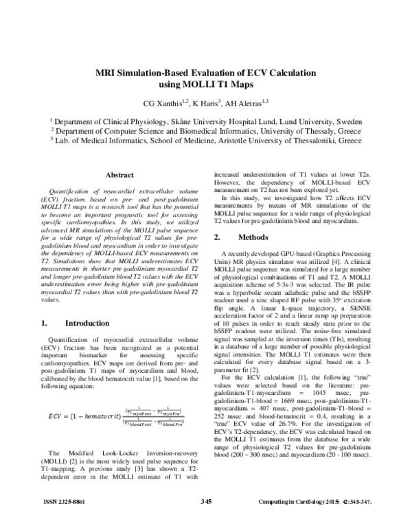 (PDF) MRI simulation-based evaluation of ECV calculation using MOLLI T1 ...