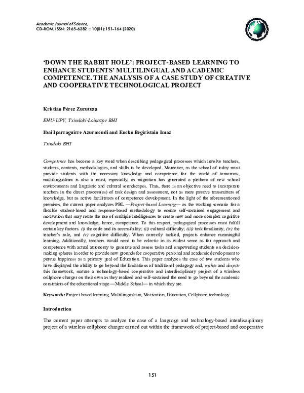 (PDF) Down the Rabbit Hole': Project-Based Learning to Enhance Students ...