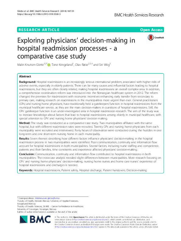 (PDF) Exploring physicians’ decision-making in hospital readmission processes - a comparative ...