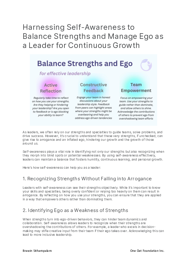 (PDF) Harnessing Self Awareness to Balance Strengths and Manage Ego as ...