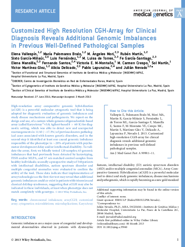 (PDF) Customized high resolution CGH-array for clinical diagnosis reveals additional genomic ...