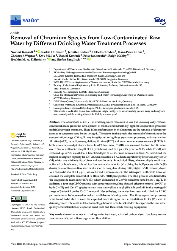 (PDF) Removal of Chromium Species from Low-Contaminated Raw Water by Different Drinking Water ...