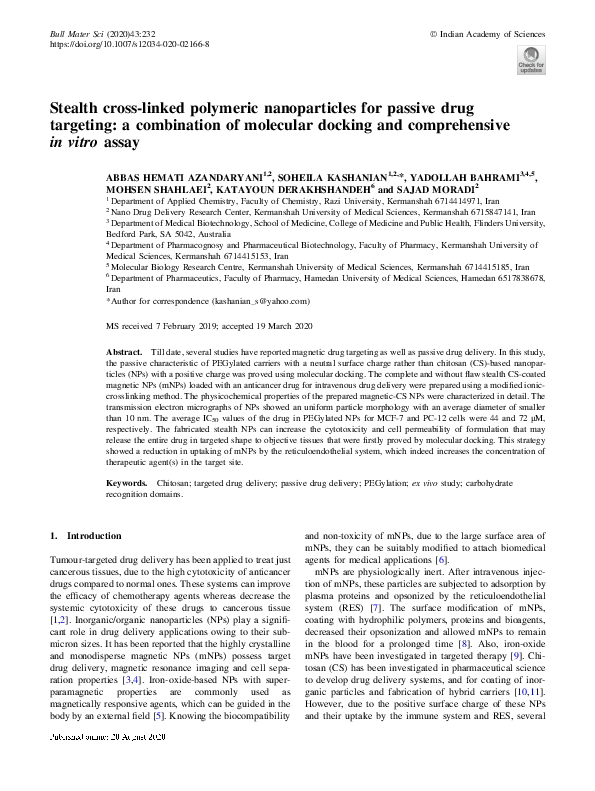 (PDF) Stealth cross-linked polymeric nanoparticles for passive drug ...