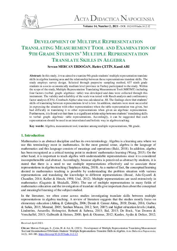(PDF) Development of Multiple Representation Translating Measurement ...