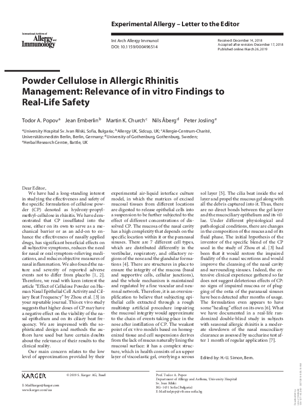 (PDF) Powder Cellulose in Allergic Rhinitis Management: Relevance of in ...