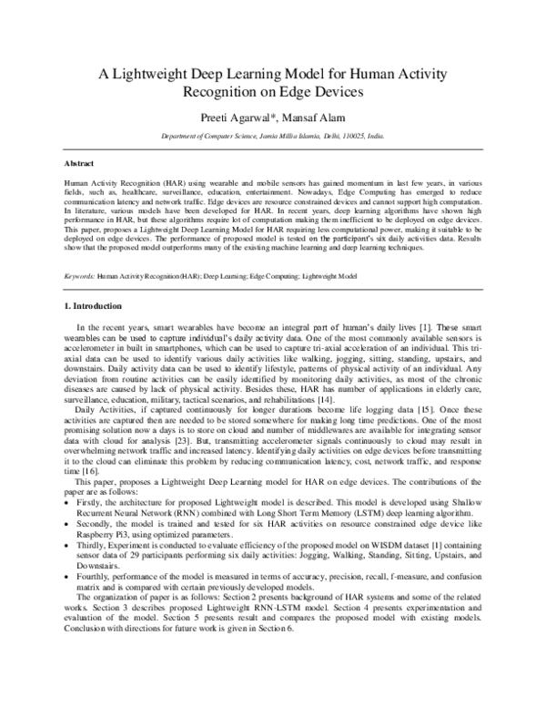 Pdf A Lightweight Deep Learning Model For Human Activity Recognition On Edge Devices