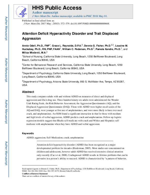 (PDF) Attention Deficit Hyperactivity Disorder, Aggression, and Illicit ...