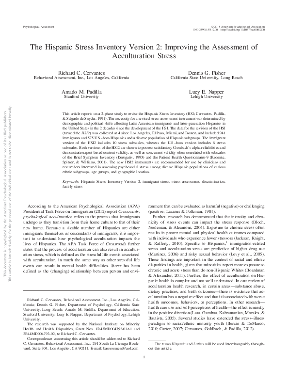 (PDF) The Hispanic Stress Inventory Version 2: Improving the assessment ...