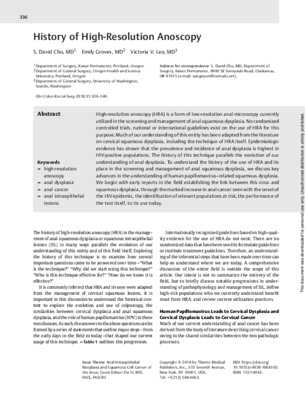 (PDF) Evolution of High-Resolution Anoscopy in Anal Cancer
