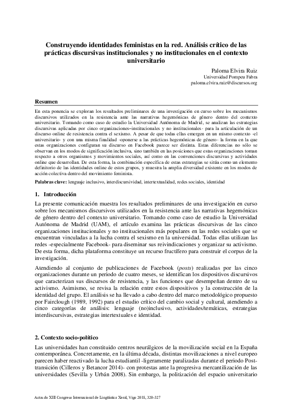 (PDF) Construyendo identidades feministas en la red. Análisis crítico de las prácticas ...