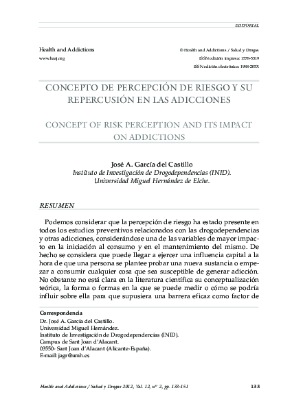 (PDF) Editorial. Concept of risk perception and impact on addictions ...