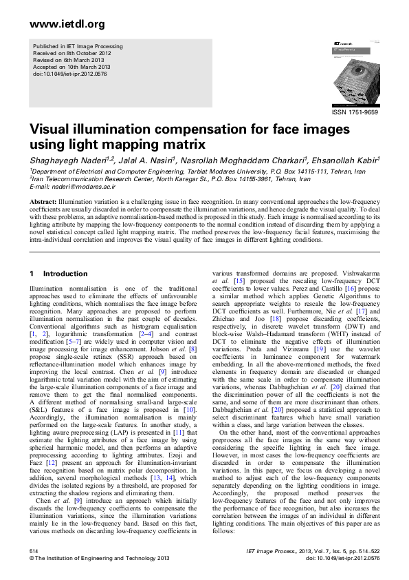 (PDF) Visual illumination compensation for face images using light mapping matrix