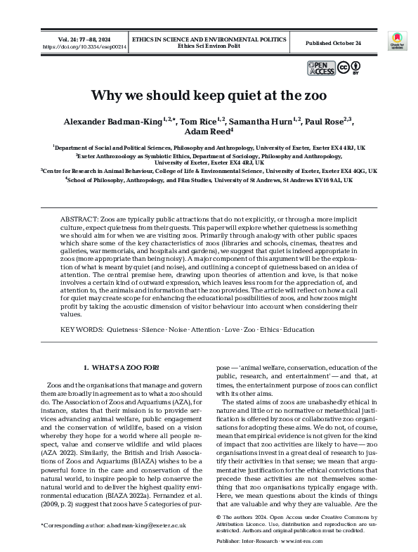 (PDF) Why we should keep quiet at the zoo
