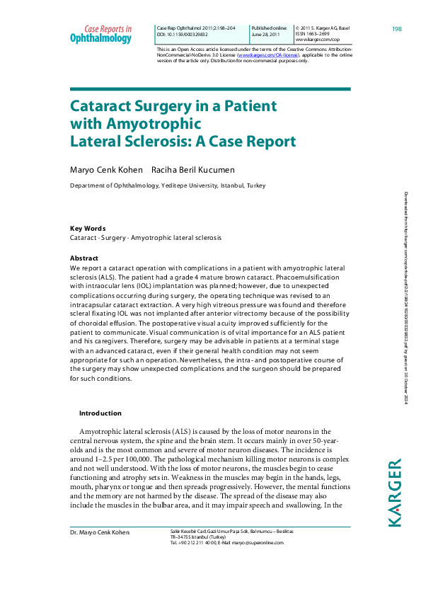 (PDF) Cataract Surgery in a Patient with Amyotrophic Lateral Sclerosis ...
