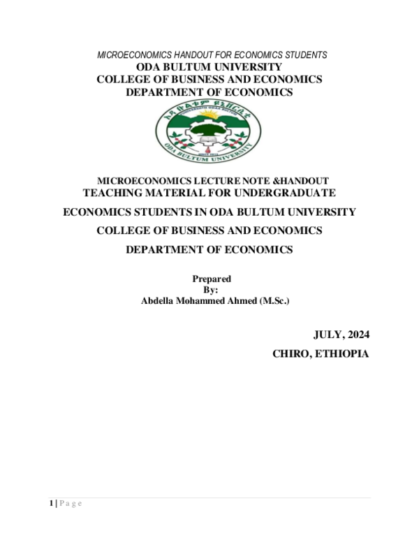 (PDF) MICROECONOMICS LECTURE NOTE &HANDOUT TEACHING MATERIAL FOR UNDERGRADUATE ECONOMICS STUDENTS