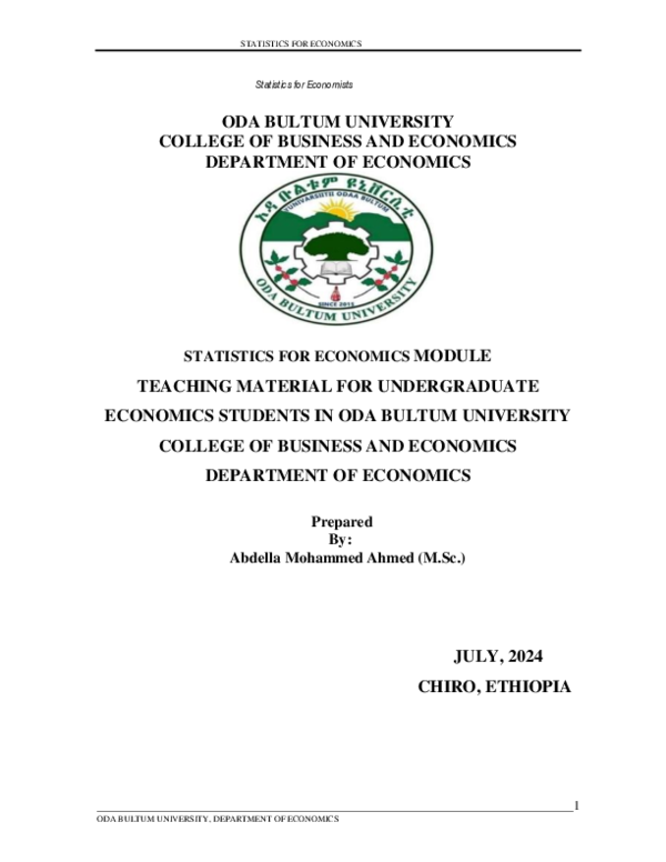 (PDF) STATISTICS FOR ECONOMICS MODULE TEACHING MATERIAL FOR ...