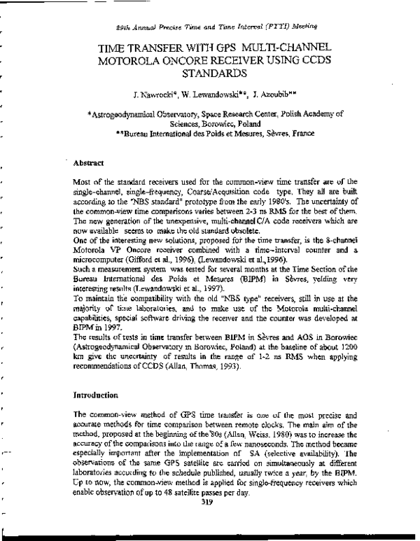 (PDF) GPS Multi-Channel Receiver for Accurate Time Transfer
