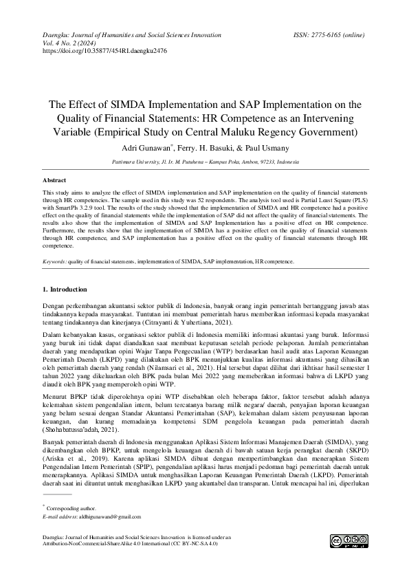 (PDF) The Effect of SIMDA Implementation and SAP Implementation on the ...