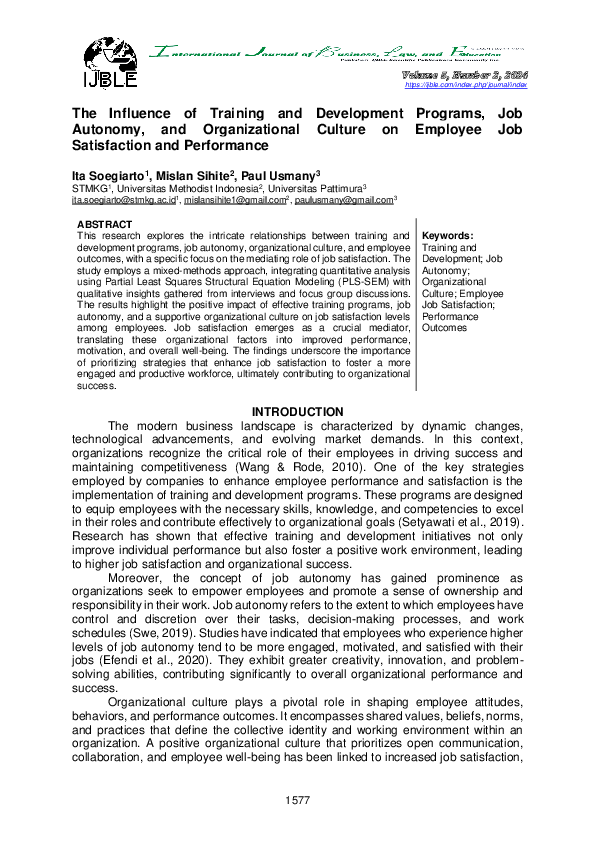 (PDF) The Influence of Training and Development Programs, Job Autonomy ...