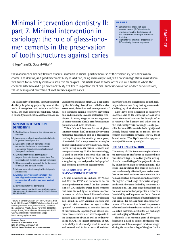 (PDF) Minimal intervention dentistry II: part 7. Minimal intervention ...