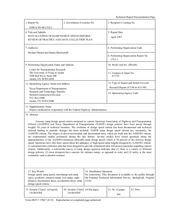 (PDF) Re-evaluation of ramp design speed criteria: review of practice ...