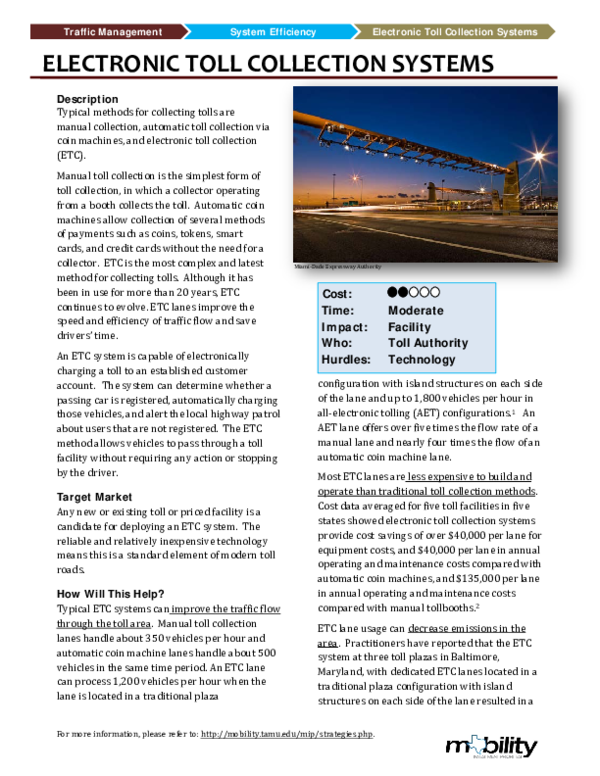 (PDF) Electronic Toll Collection Systems