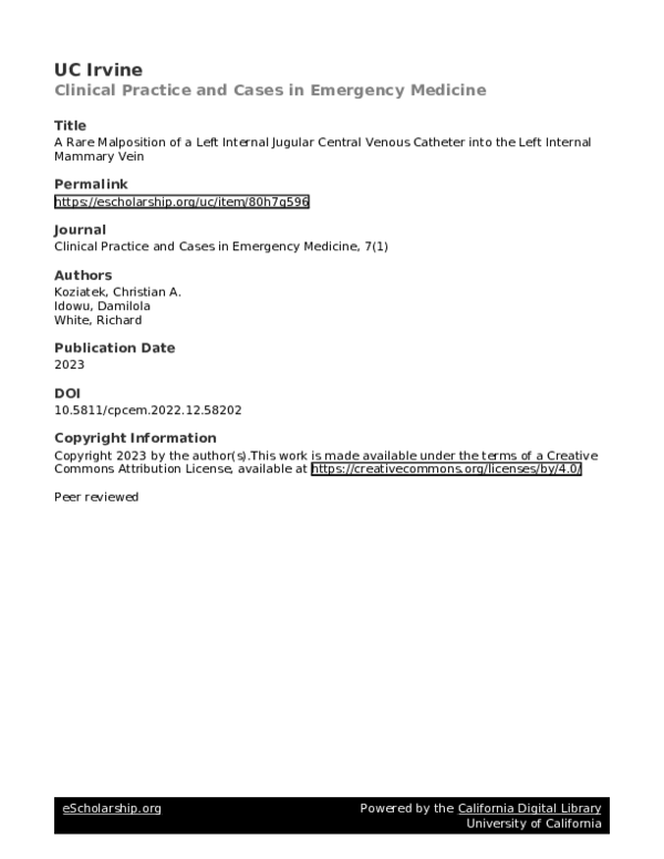 (PDF) A Rare Malposition of a Left Internal Jugular Central Venous ...