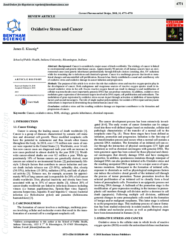 (PDF) Oxidative Stress and Cancer