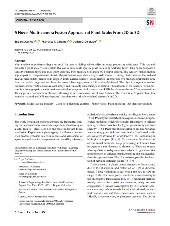 (PDF) A Novel Multi-camera Fusion Approach at Plant Scale: From 2D to 3D
