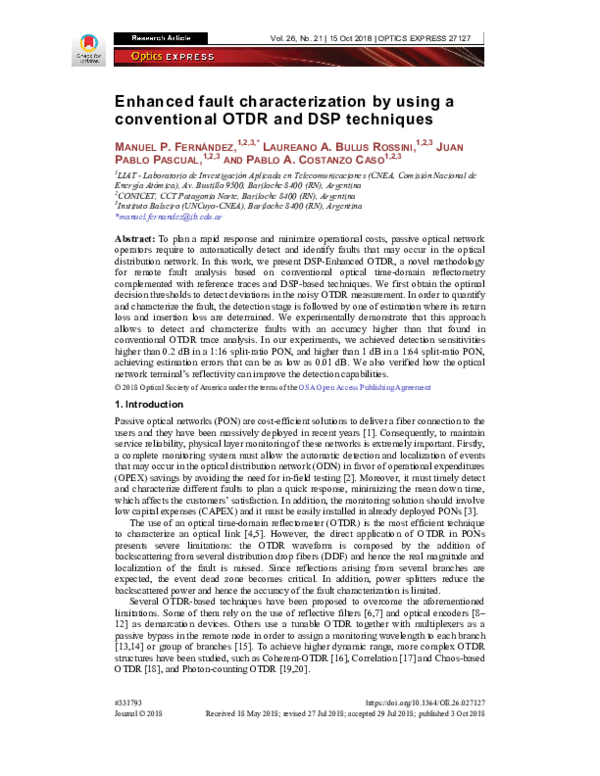 (PDF) Enhanced fault characterization by using a conventional OTDR and DSP techniques