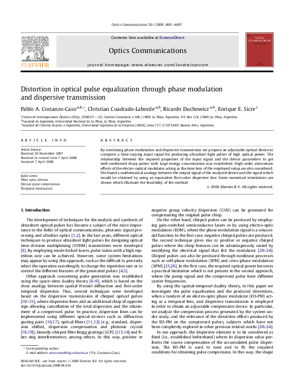 (PDF) Distortion in optical pulse equalization through phase modulation ...