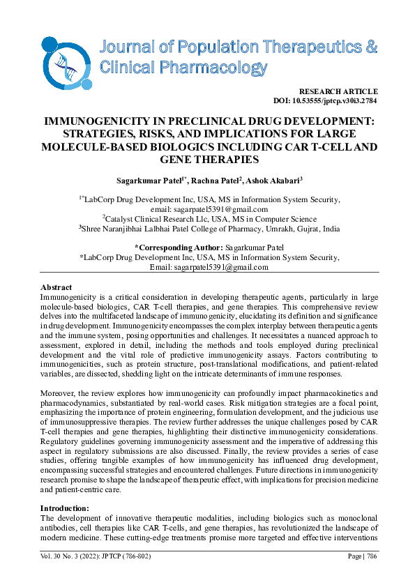 (PDF) IMMUNOGENICITY IN PRECLINICAL DRUG DEVELOPMENT: STRATEGIES, RISKS, AND IMPLICATIONS FOR ...