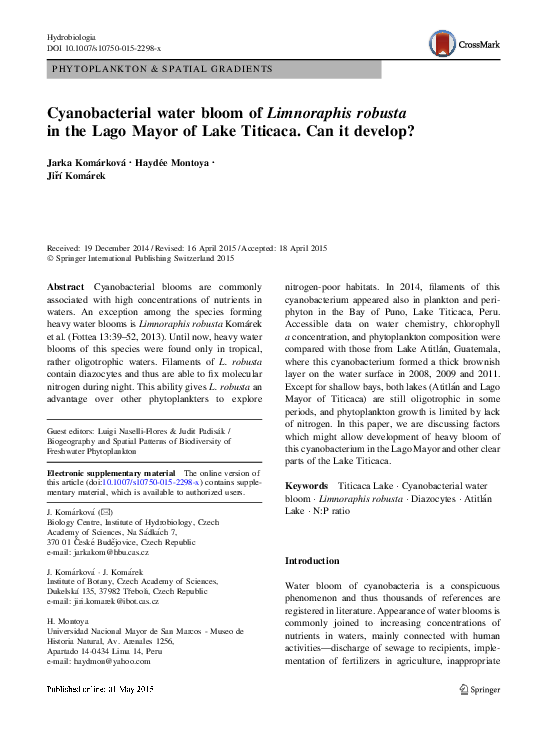 (PDF) Cyanobacterial water bloom of Limnoraphis robusta in the Lago ...